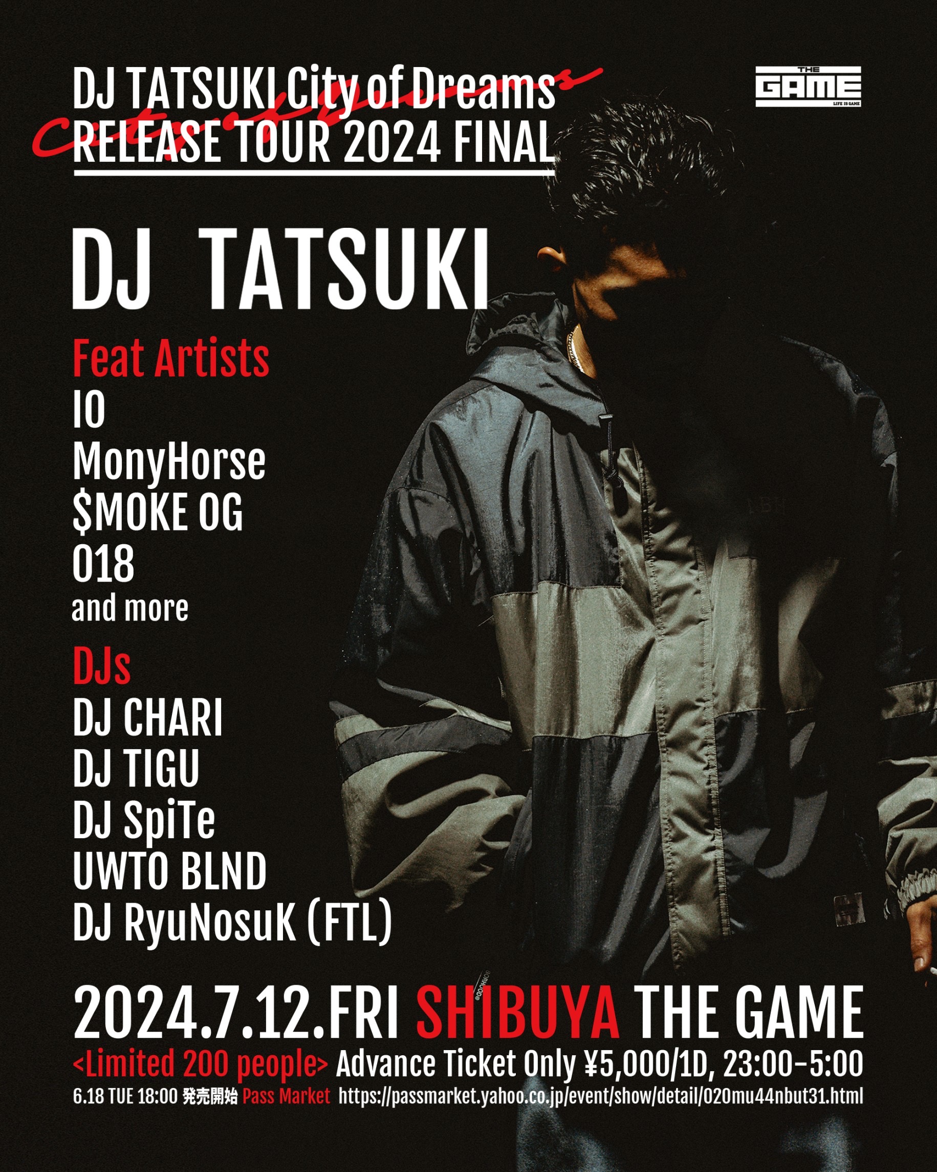 DJ TATSUKIの"City of Dreams"リリースツアーのファイナルが200名限定で開催 | IO、MonyHorse、$MOKE OG、018が出演 - FNMNL (フェノメナル)